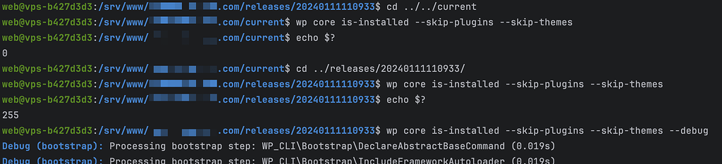 Deploy fail when invoke 'wp core is-installed' command - trellis - Roots Discourse